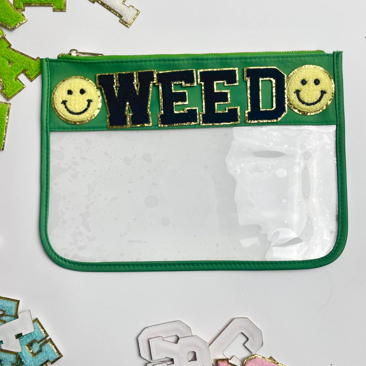 Weed Smile Smiley Face Clear Pouch Chenille Patch Letters – The Higher ...